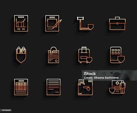 라인 보고서 파일 문서 문서 그래프 차트 포함 주문한 봉투 의료 클립보드 임상 기록 파일 및 종이 스마트폰 보험 및 여행 수하물 아이콘을 설정합니다 벡터 Brand Name