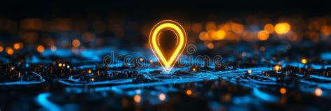 Digital Location Pin On Abstract Circuit Board A Glowing Location Pin Stands Out Against A Dark