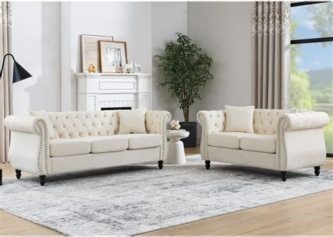 Sunmory 2 Piece Sofa Set Velvet Sofa Set Three Seater Sofa And Double