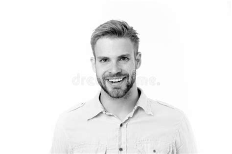 Hombre Feliz Con La Barba Aislada En El Fondo Blanco Hombre Con Sonrisa Perfecta En Cara Sin