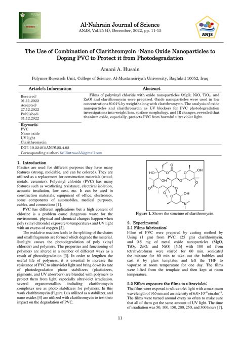 Pdf The Use Of Combination Of Clarithromycin Nano Oxide Nanoparticles To Doping Pvc To