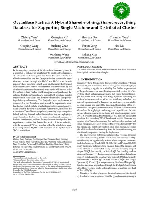 Oceanbase Paetica A Hybrid Shared Nothingshared Everything Database For Supporting Single