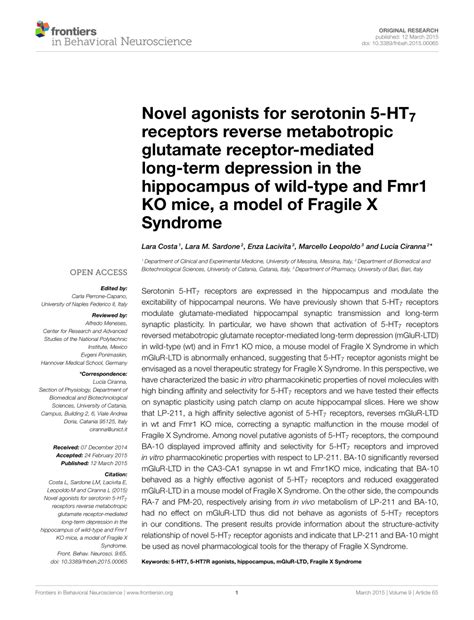 Pdf Novel Agonists For Serotonin 5 Ht7 Receptors Reverse Metabotropic