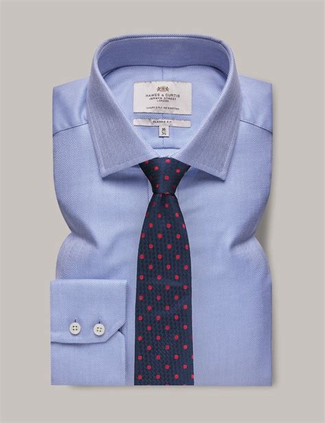 Mens Blue Herringbone Classic Shirt Hawes And Curtis