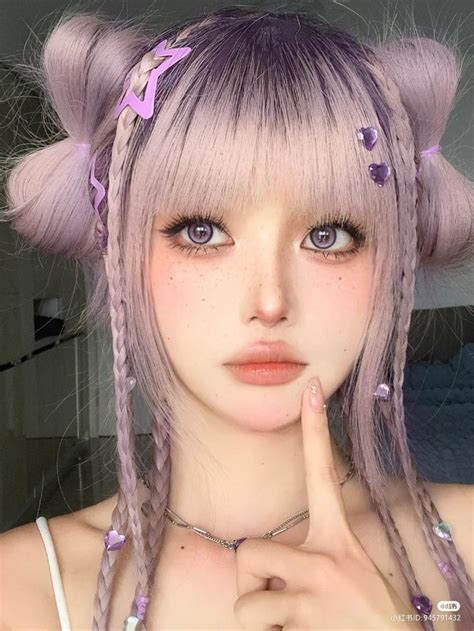 Pin By Mochika On 髪・角・ケモ耳・アクセサリー Hair Styles Purple Hair Cute