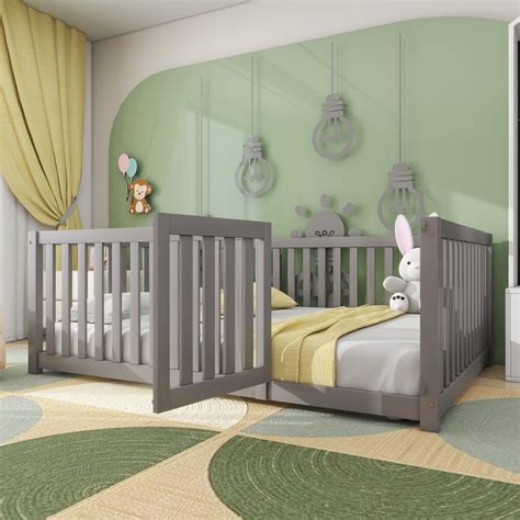 Kinderbed 140 X 200 Parket Bedframe Met Barrière En Deur Grijs