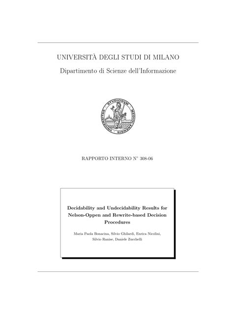 Pdf Decidability And Undecidability Results For Nelson Oppen And