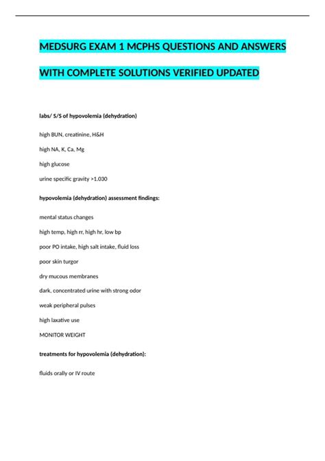 Medsurg Exam 1 Mcphs Questions And Answers With Complete Solutions