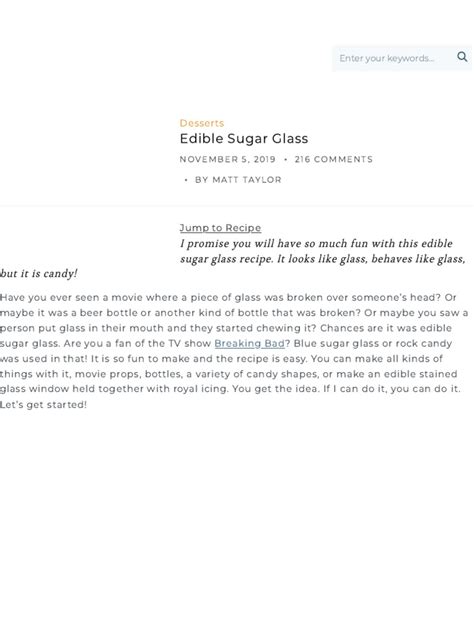 Edible Sugar Glass Recipe How To Make Sugar Glass Pdf Foods