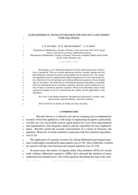 Pdf Ultraspherical Wavelets Method For Solving Lane Emden Type Equations