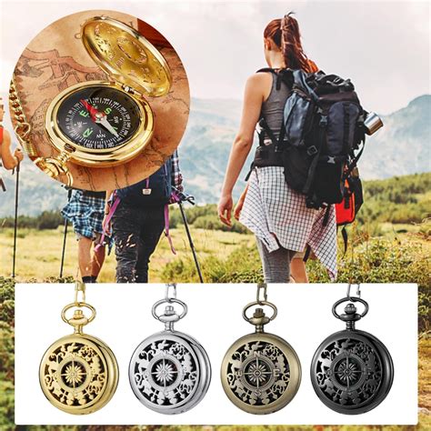Papada Survival Pocket Watch Compass For Backpacking Hiking With Chain
