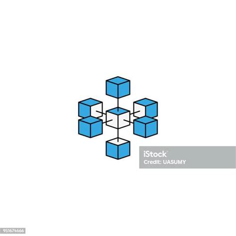 圖示 Blockchain 技術連接的等距幾何立方體塊形狀線圖示cryptocurrency 資料圖示設計創新科技商業標誌向量圖形及更多區塊鏈