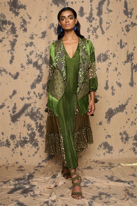 Buy Rara Avis Green Silk Side Gathered Dress Online Aza Fashions