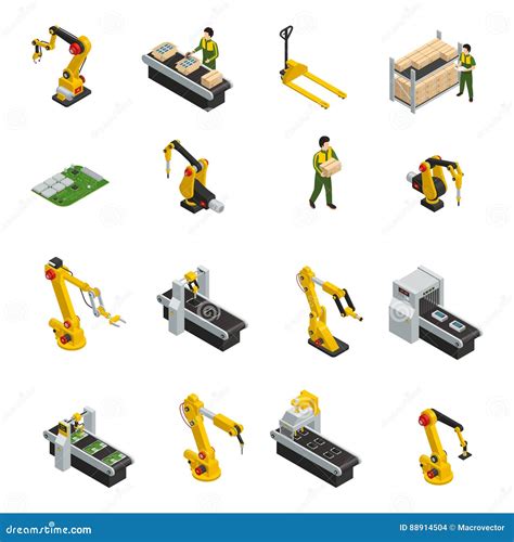 Robotic Machinery Isolated Symbols Stock Vector Illustration Of
