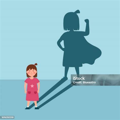플랫 디자인에 대한 자신감 있는 아이들 귀여운 소녀 아이 리더 그림자에 대한 스톡 벡터 아트 및 기타 이미지 그림자 아이 슈퍼히어로 Istock