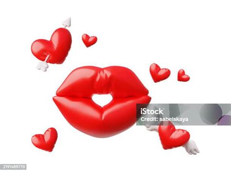 날개 화살표 입술이 있는 하트 모양의 풍선 형태의 3d 아이콘 3차원 형태에 대한 스톡 벡터 아트 및 기타 이미지 3차원 형태 감정 개념 Istock