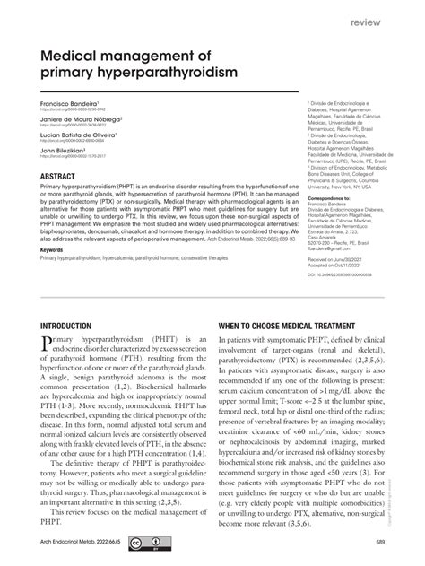 Pdf Medical Management Of Primary Hyperparathyroidism