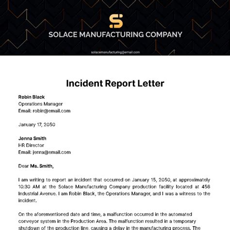 Free Incident Report Letter Template To Edit Online