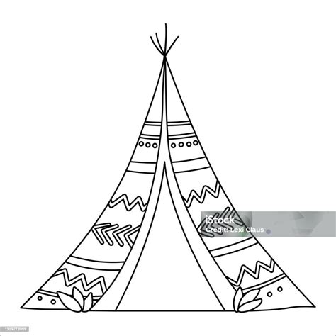 벡터 흑백 보헤미안 가발 흰색 배경에 고립 된 보헤미안 티피 라인 아이콘 윤곽 아메리카 원주민 오두막 일러스트 클립아트에 대한