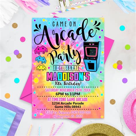 Arcade Invitation Invitation Editable Girl Arcade Party Etsy Canada