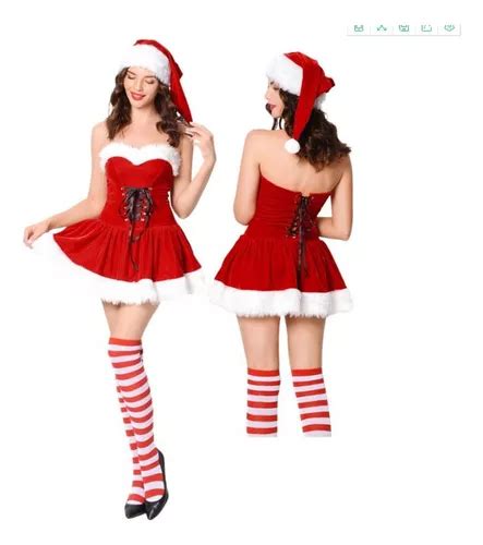 Disfraz De Santa Claus Sexy Dama Con Medias Y Sombrero De Na Meses