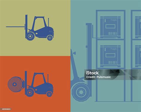 Silhouetten Der Seinen Gabelstapler Bedient Gabelstapler Geladen Waren