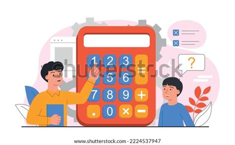 Teacher Use Calculator Man Teaches Little Stock Vector Royalty Free