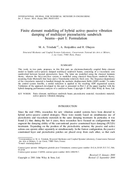 Pdf Finite Element Modelling Of Hybrid Activepassive Vibration Damping Of Multilayer