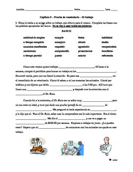 Realidades 3 Ch 5 Vocab Quiz Reading Comp Practice Job Career Vocab