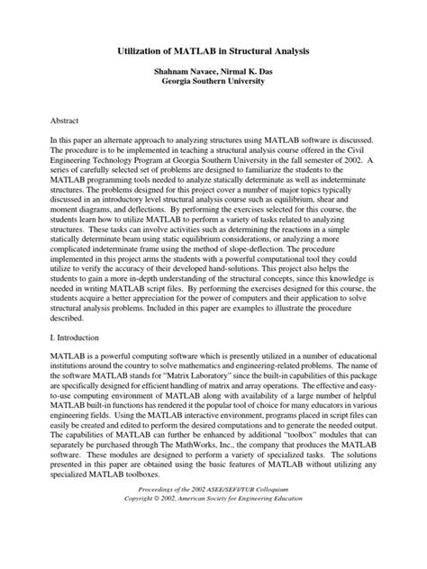 Utilization Of Matlab In Structural Analysis Pdf
