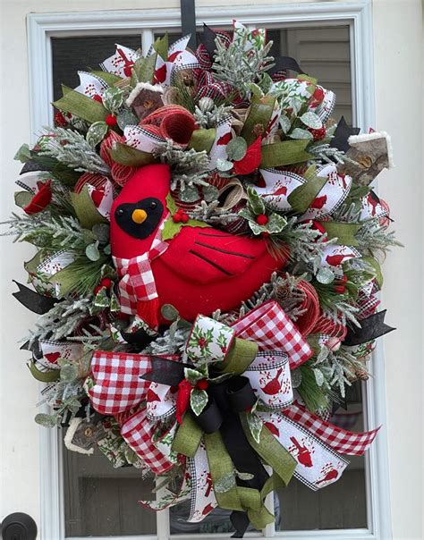 Cardinal Wreath For Front Door Winter Wreath Cardinal Decor