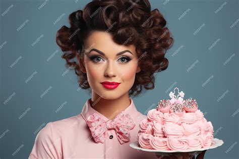 Premium Ai Image Funny Pin Up Girl With Birthday Cake