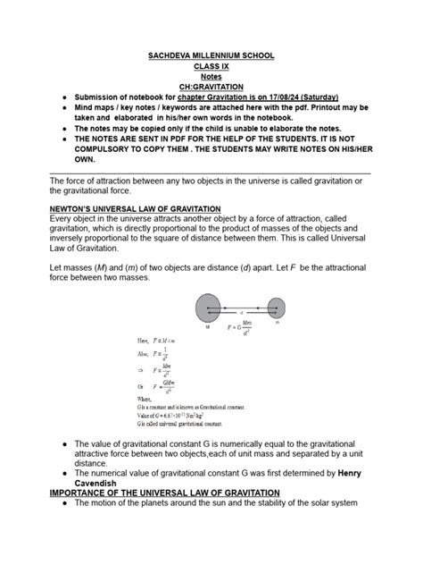 Gravitation Notes Class Ix Pdf