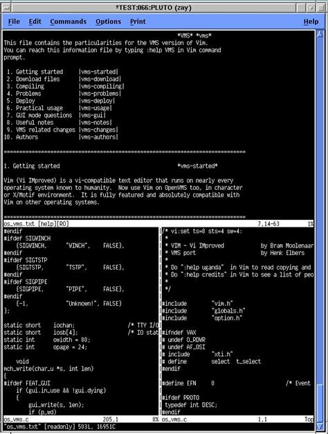 Vim On OpenVMS Screen Shots