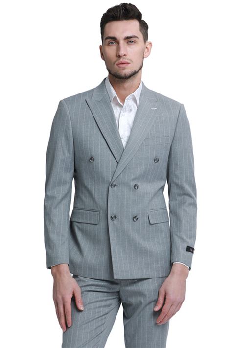 Grey Pinstripe Mens Slim Fit Double Breasted Gangster Suit