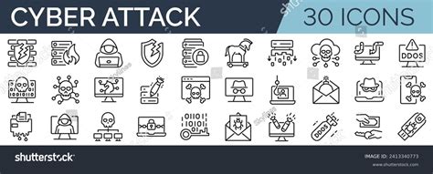 Set Outline Icons Related Cyber Stock Vector Royalty Free Shutterstock