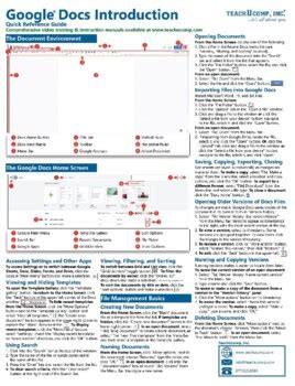 Google Docs Quick Reference Training Guide By Teachucomp Tpt