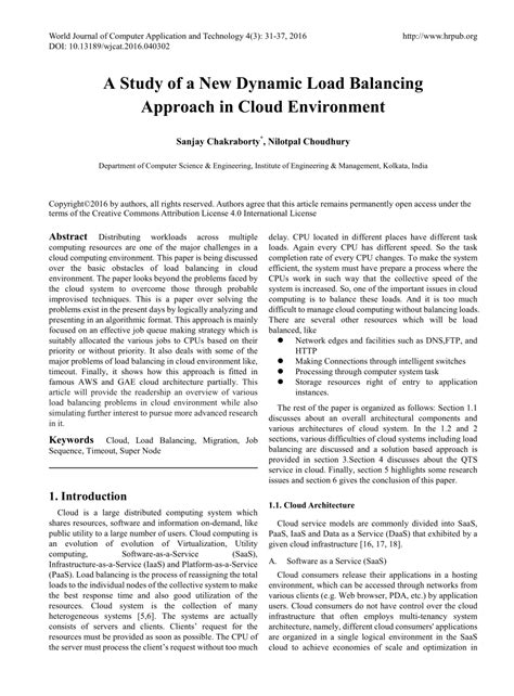 PDF A Study Of A New Dynamic Load Balancing Approach In Cloud Environment