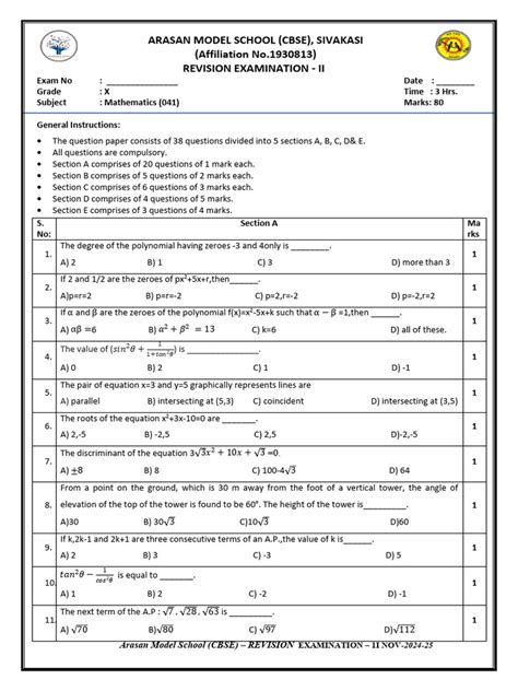 Revision Ii Math X Pdf Zero Of A Function Polynomial