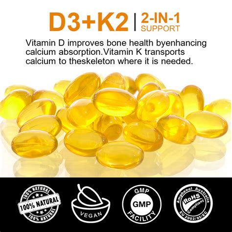Vitamin D3 With K2 D3 5000iu And K2 200mcg 120 Vegetarian Capsules High
