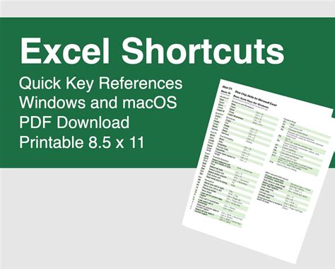 Excel Cheat Sheet Quick Keys For Macos And Windows Pdf Etsy
