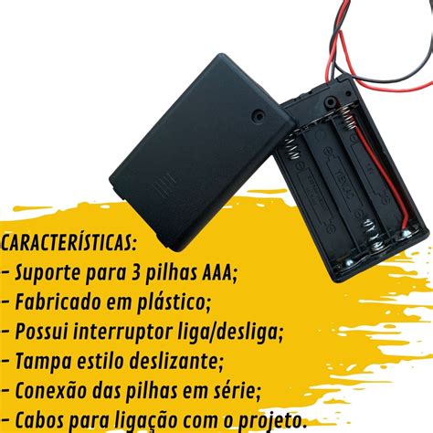 Suporte Case Caixa 3 Pilhas Aaa Com Tampa Botão On Off Para Arduino