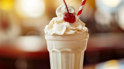Premium Photo Creamy Milkshake With Cherry Topping In Diner