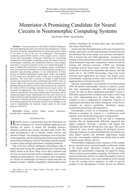 Pdf Memristor A Promising Candidate For Neural Circuits In