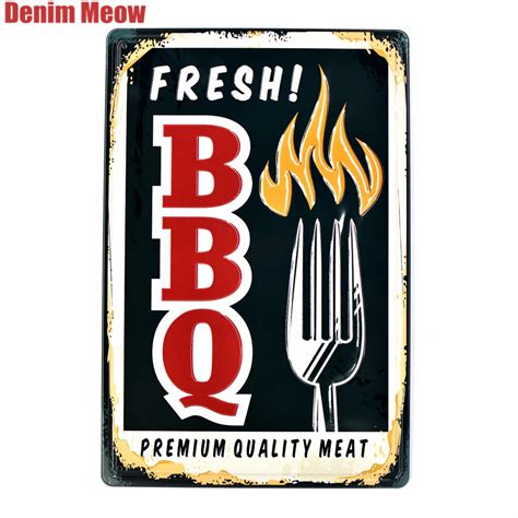 Fresh Bbq Vintage Embossed Metal Tin Signs Bar Pub Home Food Shop