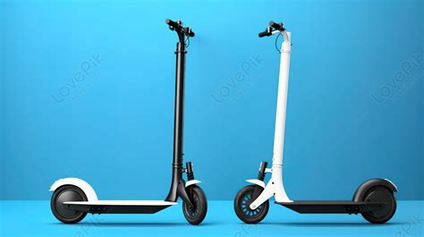 파란색 배경의 3d 렌더링으로 세련되고 친환경적인 흑백 전기 킥 스쿠터 전기 자전거 배경 발 차기 배경 파란색 배경 이미지 Hd 전기 자전거 발 차기 파란색 배경