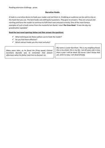 Ks3 Extension Challenge Tasks Reading Prose Teaching Resources