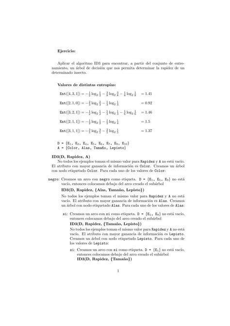 ejercicio aplicar el algoritmo id3 para encontrar a partir del