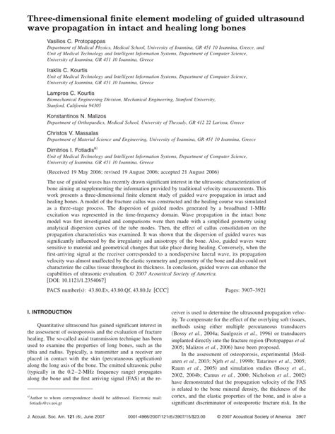 Pdf Three Dimensional Finite Element Modeling Of Guided Ultrasound Wave Propagation In Intact