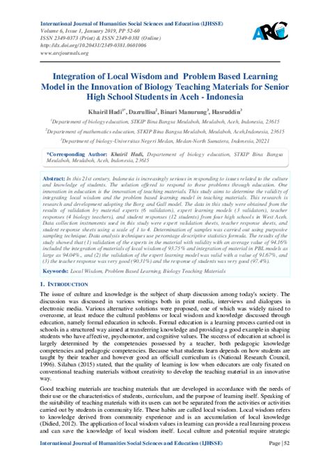 Pdf Integration Of Local Wisdom And Problem Based Learning Model In